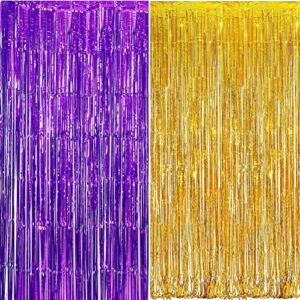 graduation party decorations purple gold 2023/purple graduation decorations 2023/purple gold birthday decorations for women/isu foil fringe curtains backdrop sparkle metallic foil curtains