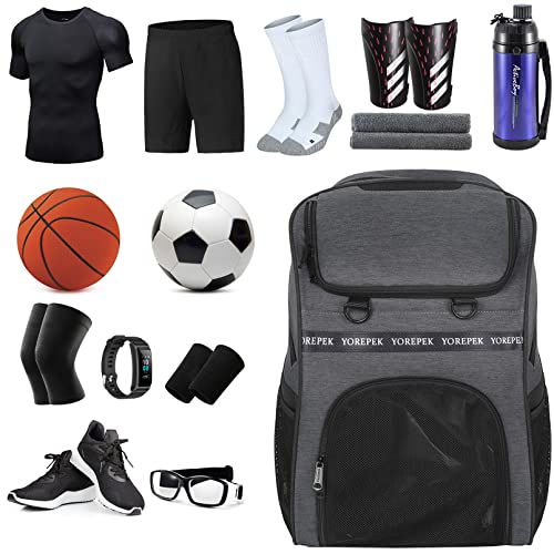 YOREPEK Soccer Bag, Soccer Backpack with Ball Compartment for Men and Women Fit Basketball Volleyball, Large Capacity Sports Equipment Bags Gift to Gym Outdoor Camping, Black