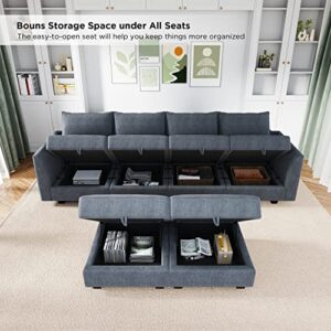 HONBAY Modern U-Shaped Modular Sectional Sofa Sleeper Couch with Reversible Chaise Modular Sofa Couch with Storage Seats, Bluish Grey