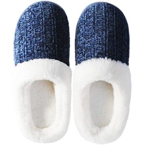 amazon essentials women's warm cushioned slippers for indoor/outdoor navy blue, size 8