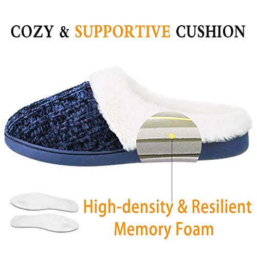 Amazon Essentials Women's Warm Cushioned Slippers for Indoor/Outdoor Navy Blue, Size 8