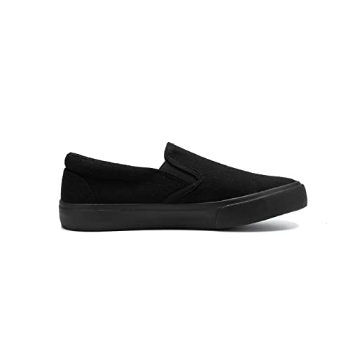 Low-Top Slip Ons Women's Fashion Sneakers Casual Canvas Sneakers for Women Comfortable Flats Breathable Padded Insole Slip on Sneakers Women Low Slip on Shoes (All Black, Numeric_9)