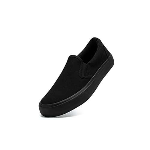 Low-Top Slip Ons Women's Fashion Sneakers Casual Canvas Sneakers for Women Comfortable Flats Breathable Padded Insole Slip on Sneakers Women Low Slip on Shoes (All Black, Numeric_9)