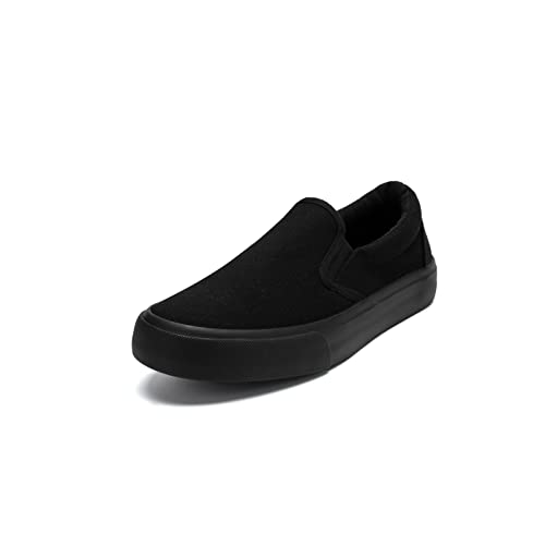 Low-Top Slip Ons Women's Fashion Sneakers Casual Canvas Sneakers for Women Comfortable Flats Breathable Padded Insole Slip on Sneakers Women Low Slip on Shoes (All Black, Numeric_9)