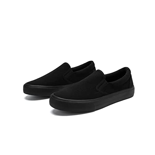 Low-Top Slip Ons Women's Fashion Sneakers Casual Canvas Sneakers for Women Comfortable Flats Breathable Padded Insole Slip on Sneakers Women Low Slip on Shoes (All Black, Numeric_9)