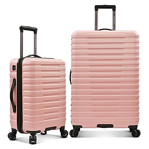 U.S. Traveler Boren Polycarbonate Hardside Rugged Travel Suitcase Luggage with 8 Spinner Wheels, Aluminum Handle, Pink, 2-Piece Set, USB Port in Carry-On