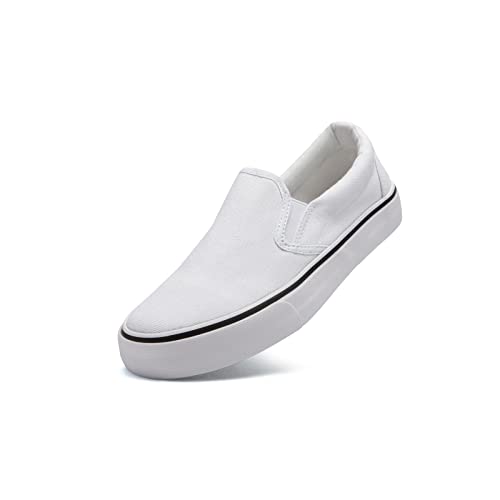 Low-Top Slip Ons Women's Fashion Sneakers Casual Canvas Sneakers for Women Comfortable Flats Breathable Padded Insole Slip on Sneakers Women Low Slip on Shoes (White, Numeric_8)