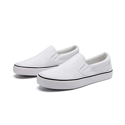 Low-Top Slip Ons Women's Fashion Sneakers Casual Canvas Sneakers for Women Comfortable Flats Breathable Padded Insole Slip on Sneakers Women Low Slip on Shoes (White, Numeric_8)