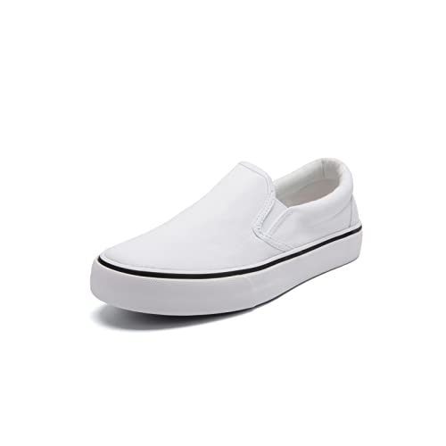 Low-Top Slip Ons Women's Fashion Sneakers Casual Canvas Sneakers for Women Comfortable Flats Breathable Padded Insole Slip on Sneakers Women Low Slip on Shoes (White, Numeric_8)