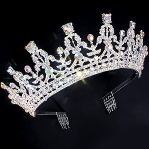 cocide silver tiara and crown for women birthday tiara for girls ab crystal queen crown rhinestones hair accessories for bride party bridesmaids wedding halloween costume cosplay gift