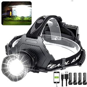 led rechargeable headlamp 90000 high lumen, xph70 brightest led work headlight zoomable, waterproof, 90° adjustable, 5 modes lightweight head lamp for adult camping, hard hat, hunting