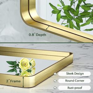 TokeShimi Gold Bathroom Mirror for Wall 40 x 30 Inch Rounded Corner Rectangle in Aluminum Alloy Metal Frame Deep Set Design Hangs Horizontal Or Vertical Farmhouse