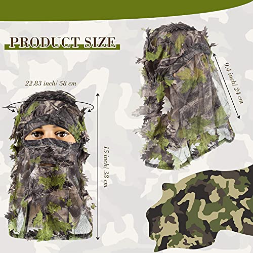 Sintege 3 Pieces Hunting Face Mask Camouflage Leafy Hat Ghillie Face Covering 3D Full Cover Camo Headwear Turkey Hunting Gear Accessories