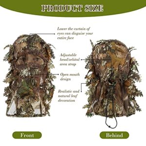 Sintege 3 Pieces Hunting Face Mask Camouflage Leafy Hat Ghillie Face Covering 3D Full Cover Camo Headwear Turkey Hunting Gear Accessories