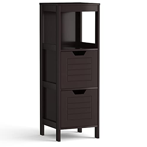 Tangkula Bathroom Floor Cabinet, Narrow Wood Storage Cabinet w/2 Switchable Drawers, Multifunctional Side Cabinet for Bathroom, Freestanding Small Cabinet for Small Spaces, 12 x 12 35 Inch (Espresso)