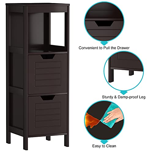 Tangkula Bathroom Floor Cabinet, Narrow Wood Storage Cabinet w/2 Switchable Drawers, Multifunctional Side Cabinet for Bathroom, Freestanding Small Cabinet for Small Spaces, 12 x 12 35 Inch (Espresso)