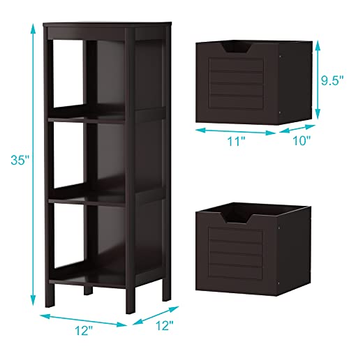 Tangkula Bathroom Floor Cabinet, Narrow Wood Storage Cabinet w/2 Switchable Drawers, Multifunctional Side Cabinet for Bathroom, Freestanding Small Cabinet for Small Spaces, 12 x 12 35 Inch (Espresso)