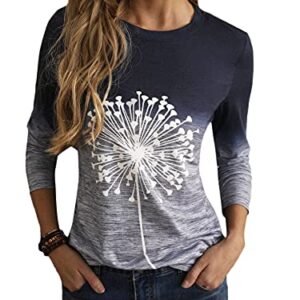 SOLY HUX Women's Long Sleeve Shirts Graphic Print Tees Casual Round Neck T Shirts Multicoloured Dandelion XL