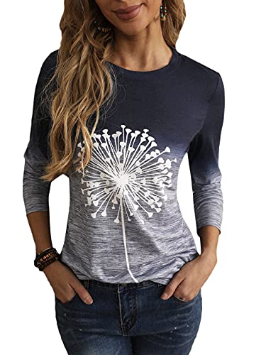 SOLY HUX Women's Long Sleeve Shirts Graphic Print Tees Casual Round Neck T Shirts Multicoloured Dandelion XL