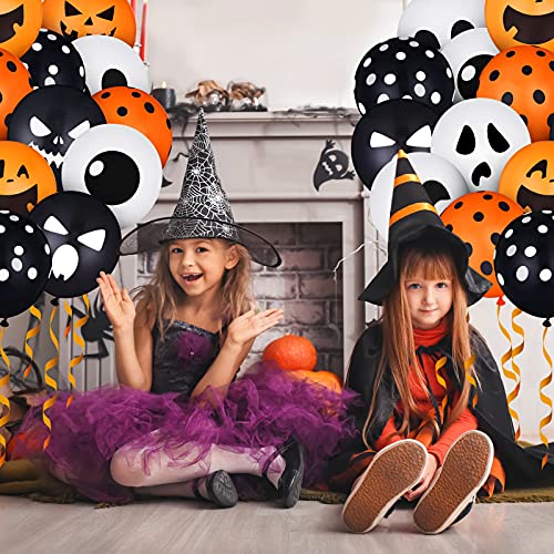 90 Pieces Halloween Balloons 12 Inches Halloween Pink Orange Black White Latex Balloons Skull, Bats, Boo Ghost Latex Balloons for Halloween Party Decoration Supplies (Classic Style)