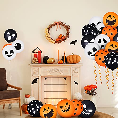 90 Pieces Halloween Balloons 12 Inches Halloween Pink Orange Black White Latex Balloons Skull, Bats, Boo Ghost Latex Balloons for Halloween Party Decoration Supplies (Classic Style)