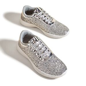 belos women's glitter shoes sparkly lightweight metallic sequins tennis shoes(8.5b(m) us, silver)