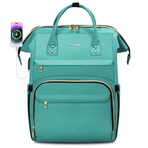 LOVEVOOK Laptop Backpack for Women,17 Inch Professional Womens Travel Backpack Purse Computer Laptop Bag Nurse Teacher Backpack,Waterproof College Work Bags Carry on Back Pack with USB Port,Mint Green