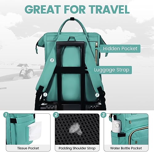 LOVEVOOK Laptop Backpack for Women,17 Inch Professional Womens Travel Backpack Purse Computer Laptop Bag Nurse Teacher Backpack,Waterproof College Work Bags Carry on Back Pack with USB Port,Mint Green