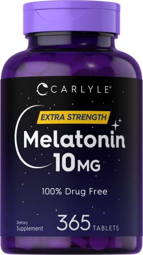 Melatonin 10mg | 365 Tablets | Drug Free Aid for Adults | Vegetarian, Non-GMO, Gluten Free Supplement | by Carlyle