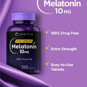 Melatonin 10mg | 365 Tablets | Drug Free Aid for Adults | Vegetarian, Non-GMO, Gluten Free Supplement | by Carlyle