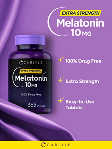 Melatonin 10mg | 365 Tablets | Drug Free Aid for Adults | Vegetarian, Non-GMO, Gluten Free Supplement | by Carlyle