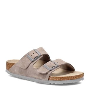 birkenstock women's arizona soft footbed sandals, stone coin, tan, grey, 10-10.5 medium us