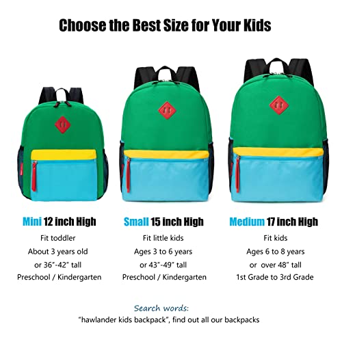 HawLander Preschool Kids Backpack, 12 inch Toddler Backpacks for Boys with Chest Strap, Green Blue