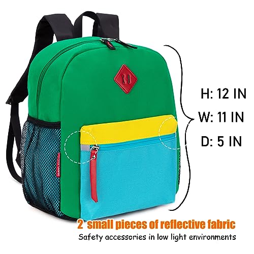 HawLander Preschool Kids Backpack, 12 inch Toddler Backpacks for Boys with Chest Strap, Green Blue