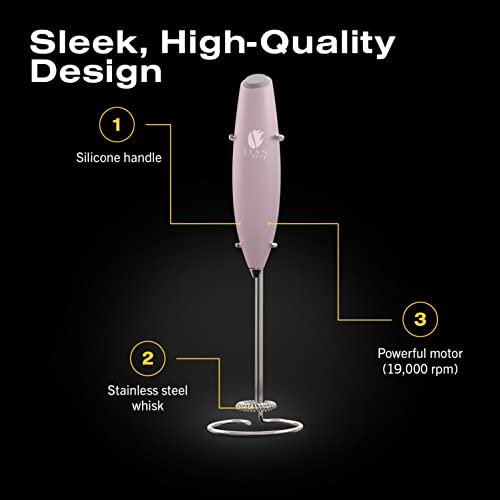 Bean Envy Milk Frother for Coffee - Handheld, Mini Electric Drink Mixer, Foamer & Frother with Stand for Coffee, Lattes, Hot Chocolates and Shakes - Pink