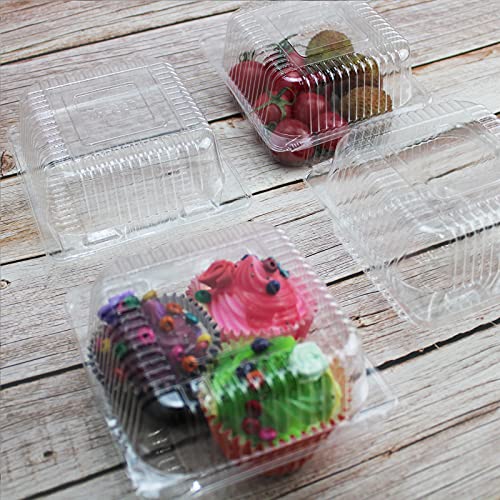 Clear Hinged Plastic Containers with Lids,50PC Square Hinged Food Individual Cake Slice Containers Disposable Plastic Clamshell Takeout Tray for Salads,Sandwiches 5.3x4.7x2.8 Inch