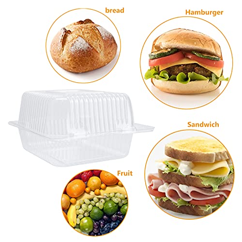 Clear Hinged Plastic Containers with Lids,50PC Square Hinged Food Individual Cake Slice Containers Disposable Plastic Clamshell Takeout Tray for Salads,Sandwiches 5.3x4.7x2.8 Inch