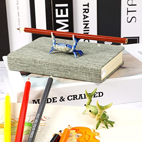 Zonon 2 Pieces Japanese Creative Cute Crab Pen Holder for Desk Weightlifting Crab Pen Holder Creative Present Stand Storage Stationery Desktop Decoration Ornament, Blue and Green