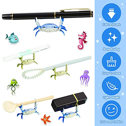 Zonon 2 Pieces Japanese Creative Cute Crab Pen Holder for Desk Weightlifting Crab Pen Holder Creative Present Stand Storage Stationery Desktop Decoration Ornament, Blue and Green