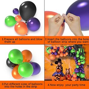 Bonropin Halloween Balloon Garland Arch kit with Black Orange Green Purple Balloons Spider Balloons, Long Balloons, 3D Bat Sticker for Halloween Theme Party Background Classroom Decorations