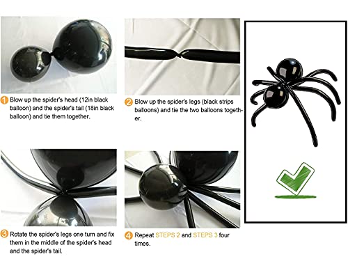 Bonropin Halloween Balloon Garland Arch kit with Black Orange Green Purple Balloons Spider Balloons, Long Balloons, 3D Bat Sticker for Halloween Theme Party Background Classroom Decorations