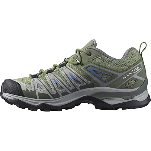 Salomon X Ultra Pioneer AERO Hiking Shoes for Women Trail Running, Oil Green/Castor Gray/Amparo Blue, 8.5