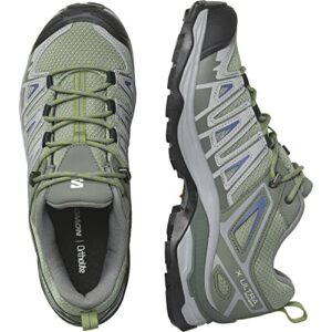 Salomon X Ultra Pioneer AERO Hiking Shoes for Women Trail Running, Oil Green/Castor Gray/Amparo Blue, 8.5