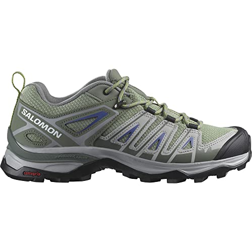 Salomon X Ultra Pioneer AERO Hiking Shoes for Women Trail Running, Oil Green/Castor Gray/Amparo Blue, 8.5