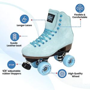 Sure-Grip Boardwalk Unisex Outdoor Roller Skates Material of Leather, Rubber, Suede & Aluminum Trucks | Comfortable, Extra Long Laces - Suitable for Beginners (Sea Breeze, Mens 9 / Womens 10)