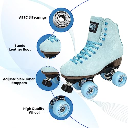 Sure-Grip Boardwalk Unisex Outdoor Roller Skates Material of Leather, Rubber, Suede & Aluminum Trucks | Comfortable, Extra Long Laces - Suitable for Beginners (Sea Breeze, Mens 9 / Womens 10)