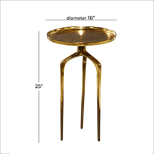 Deco 79 Aluminum Round Accent Table with 3 Tripod Legs, 16" x 16" x 25", Gold