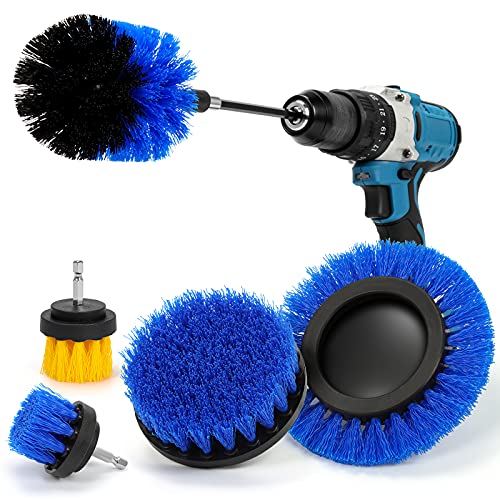 AstroAI Drill Brush Attachment Set 6 Pack-Power Scrubber Cleaning Kit with Extend for Car Detailing, Bathroom Surfaces, Kitchen, Shower, Car Wheels, Seats, Tile, Floor, Grout All Purpose - Blue