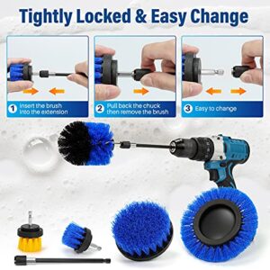 AstroAI Drill Brush Attachment Set 6 Pack-Power Scrubber Cleaning Kit with Extend for Car Detailing, Bathroom Surfaces, Kitchen, Shower, Car Wheels, Seats, Tile, Floor, Grout All Purpose - Blue