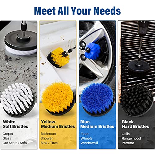 AstroAI Drill Brush Attachment Set 6 Pack-Power Scrubber Cleaning Kit with Extend for Car Detailing, Bathroom Surfaces, Kitchen, Shower, Car Wheels, Seats, Tile, Floor, Grout All Purpose - Blue